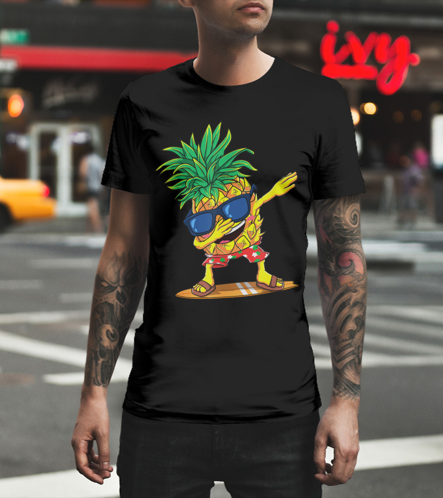 Dabbing Pineapple Sunglasses Aloha Beaches Hawaiian Hawaii Surfboard T-Shirt