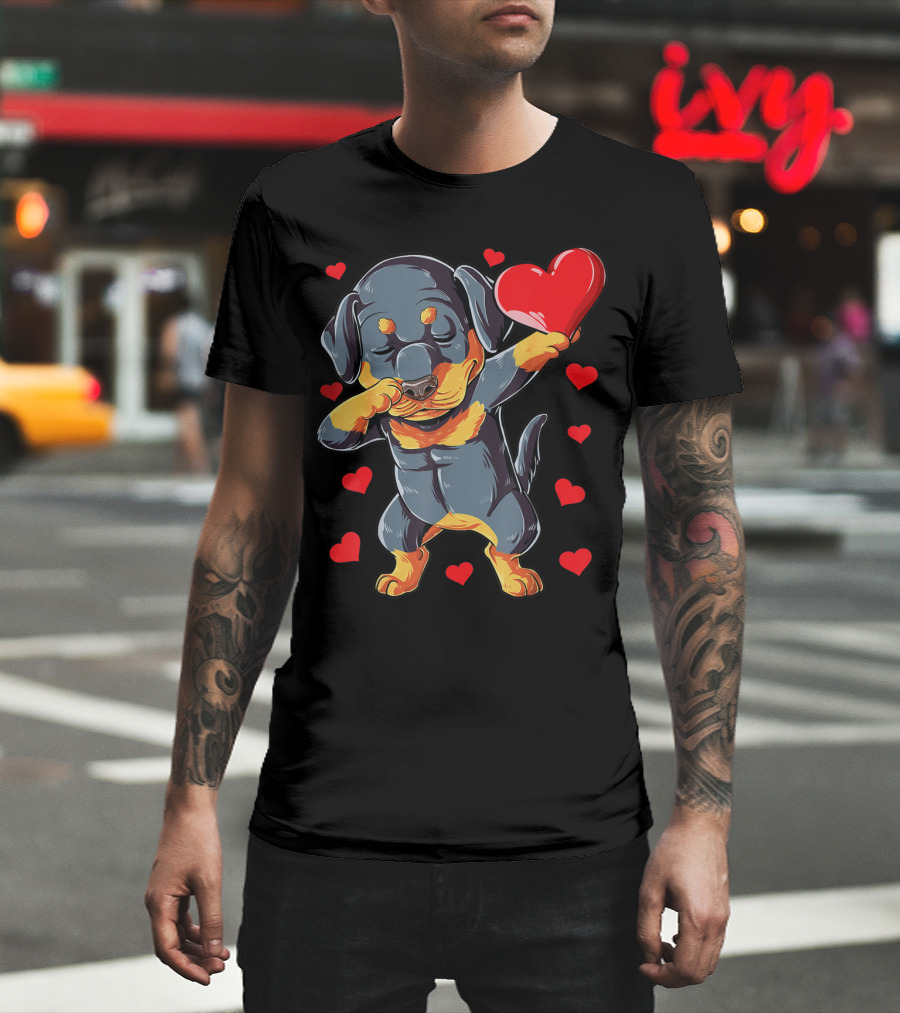 Dabbing Rottweiler Valentines Day Dog Lover Heart Dance With Love T-Shirt