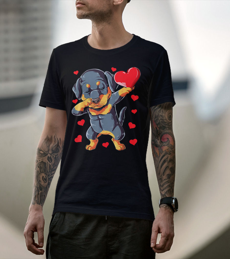 Dabbing Rottweiler Valentines Day Dog Lover Heart Dance With Love T-Shirt
