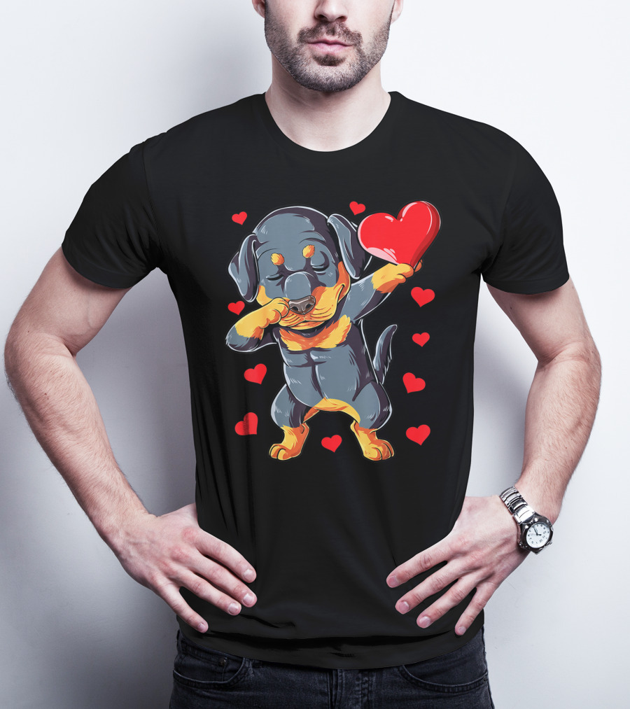 Dabbing Rottweiler Valentines Day Dog Lover Heart Dance With Love T-Shirt