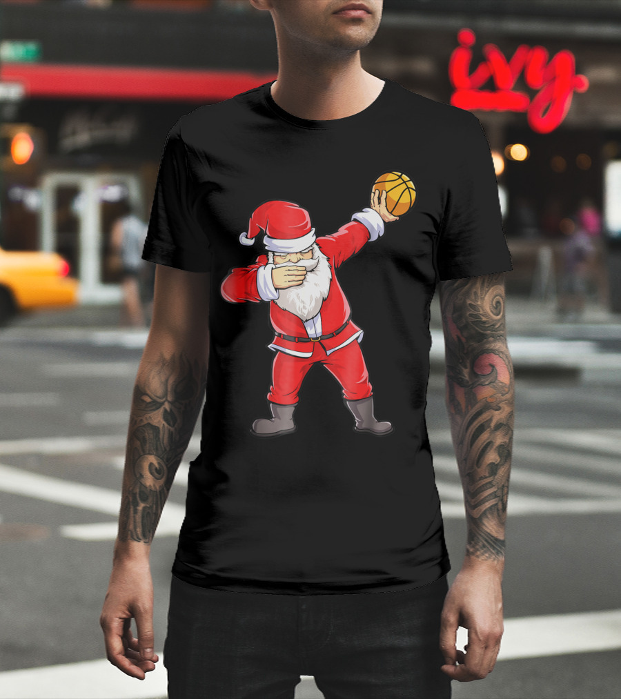 Dabbing Santa Basketball Christmas Boys Men Ball T-Shirt