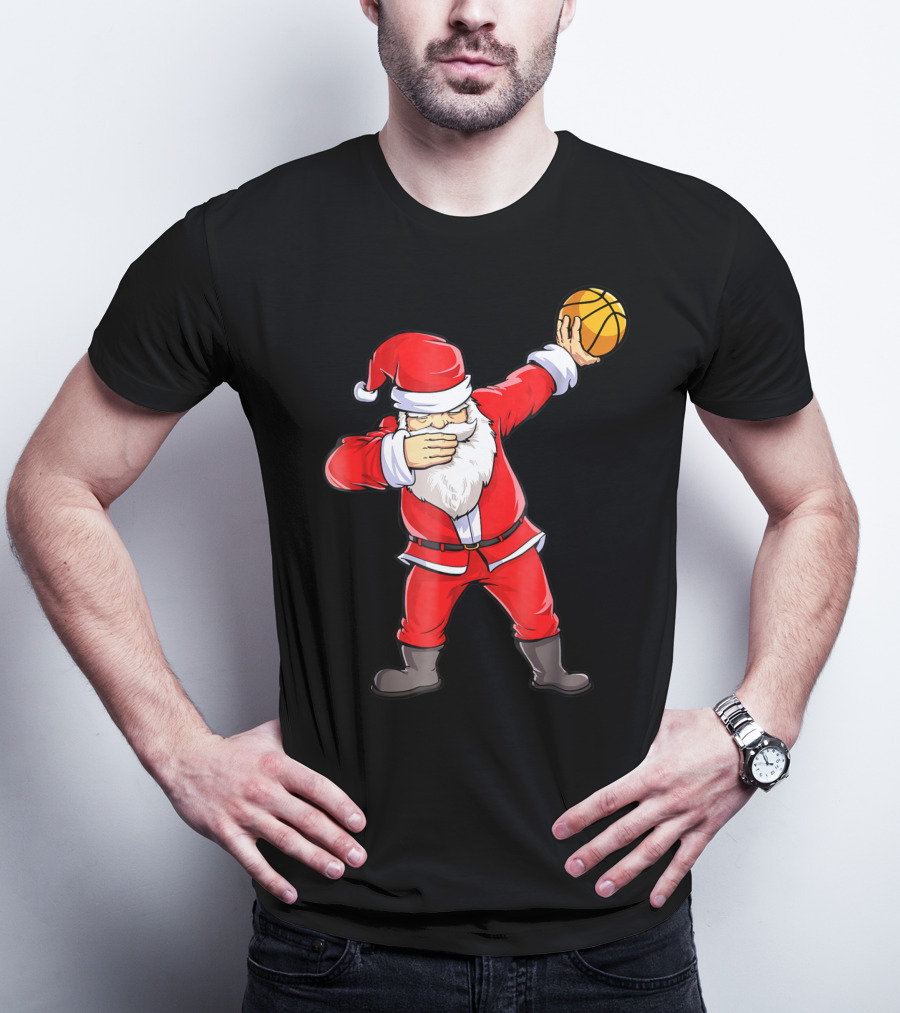 Dabbing Santa Basketball Christmas Boys Men Ball T-Shirt