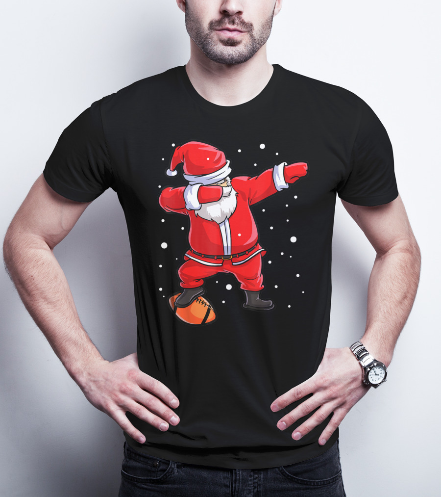 Dabbing Santa Football Christmas Snowflakes T-Shirt