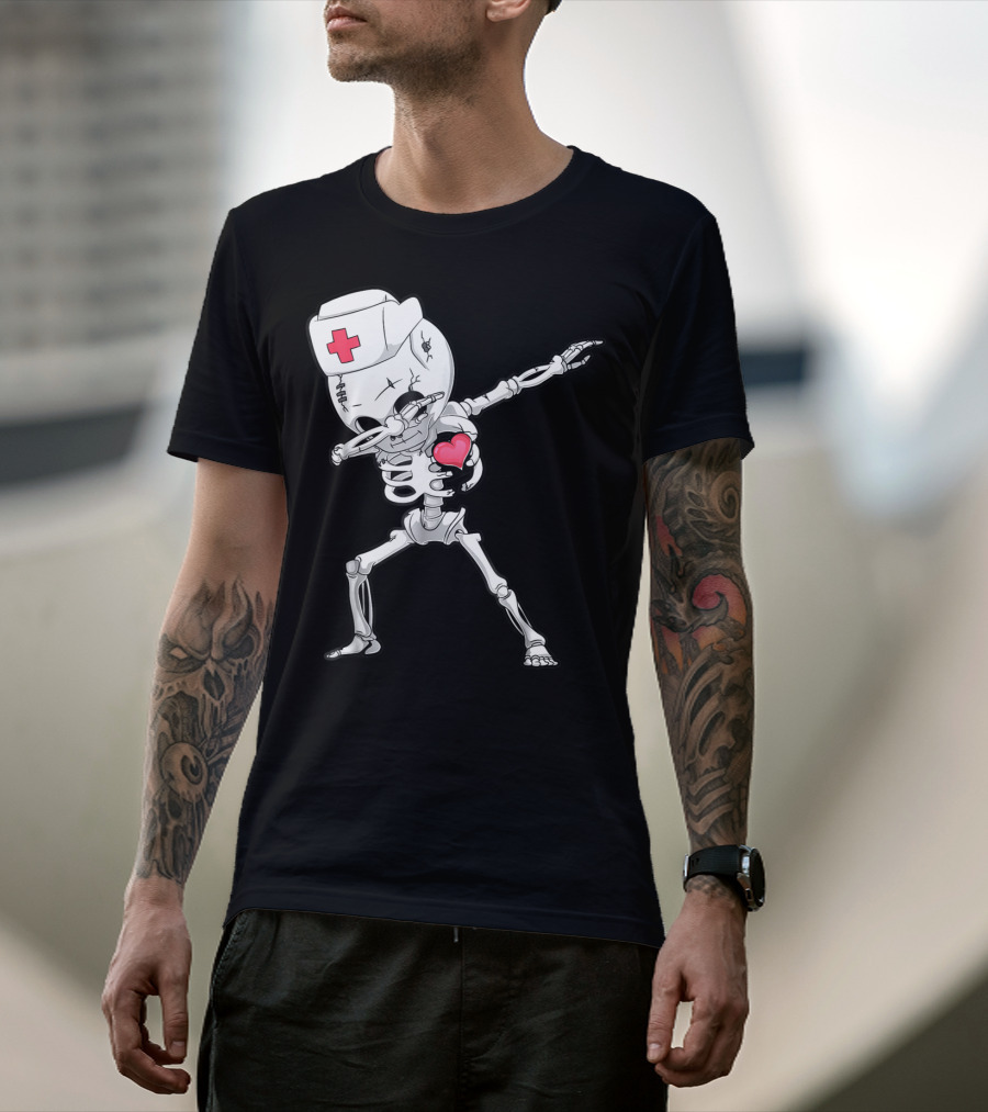 Dabbing Skeleton Nurse Xray Heart Halloween Dab T-Shirt