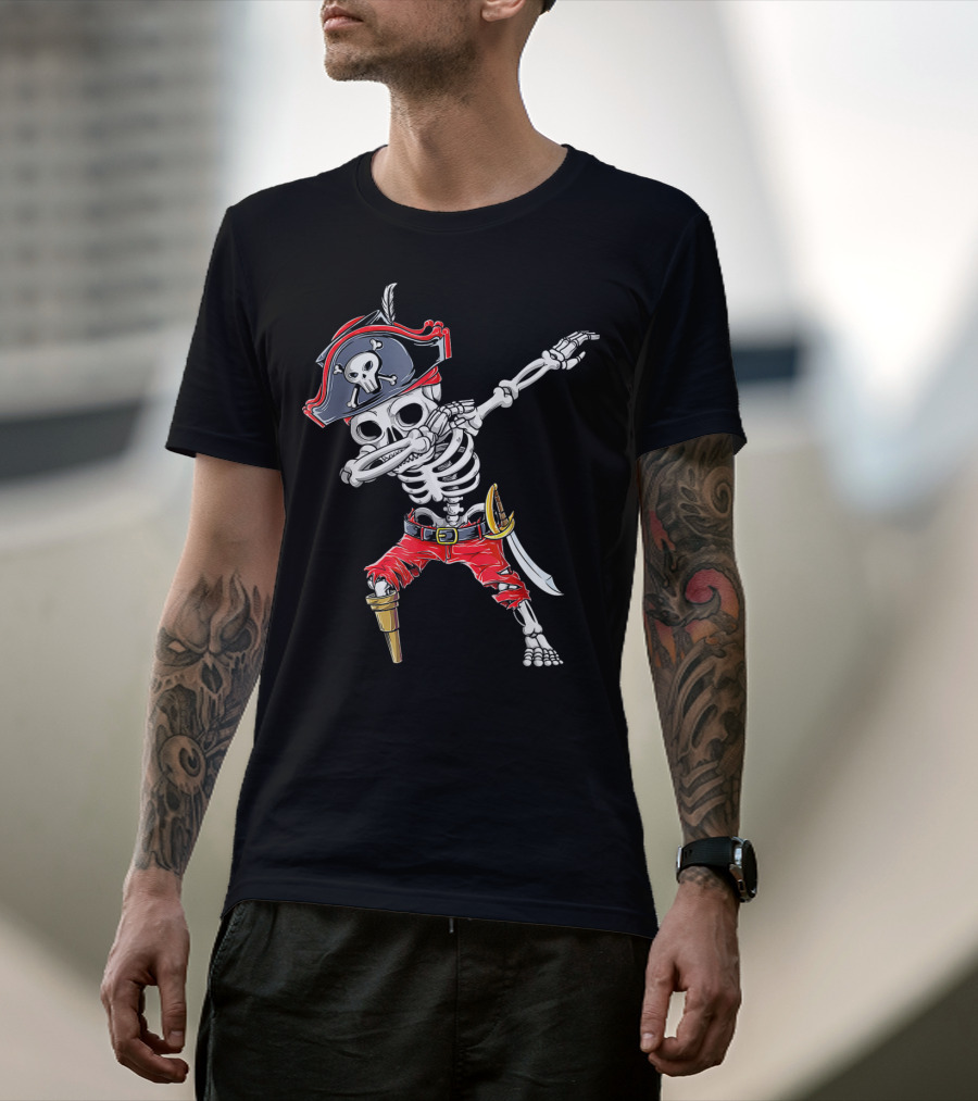 Dabbing Skeleton Pirate Kids Halloween Jolly Roger T-Shirt