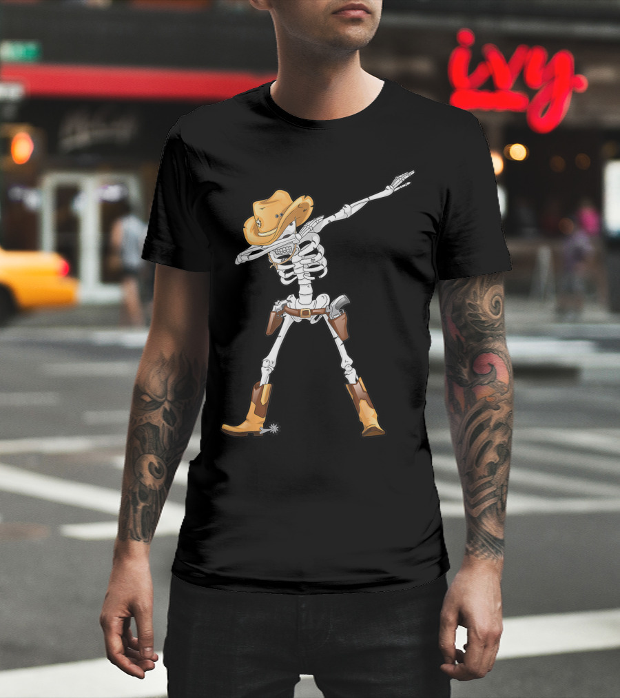 Dabbing Skeleton Cowboy Halloween Kids Boys Dab T-Shirt