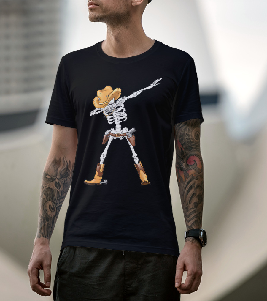 Dabbing Skeleton Cowboy Halloween Kids Boys Dab T-Shirt