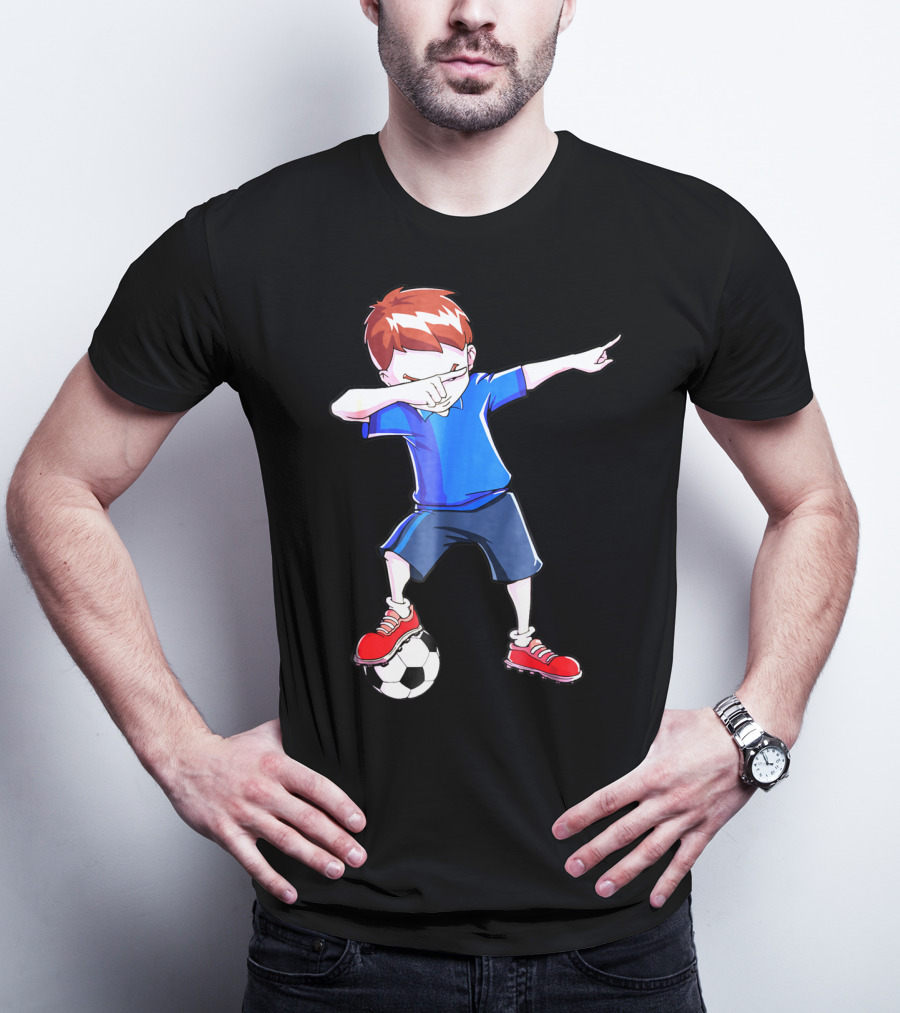 Dabbing Soccer Dab Funny Football Kid In Blue Shirt And Red Shoes T-Shirt