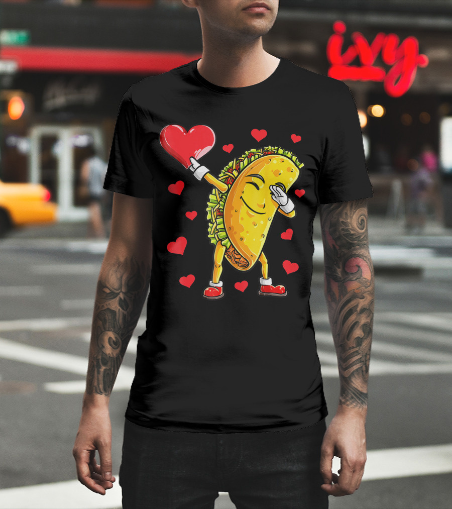 Dabbing Taco Heart Valentines Day Food Lovers Boys T-Shirt