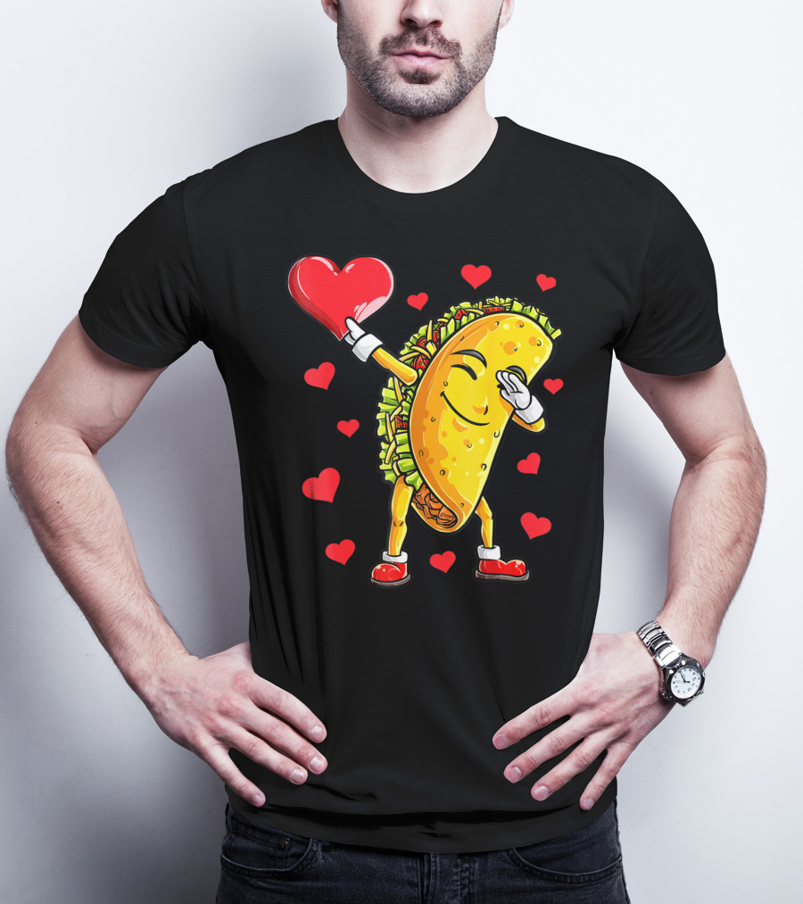 Dabbing Taco Heart Valentines Day Food Lovers Boys T-Shirt