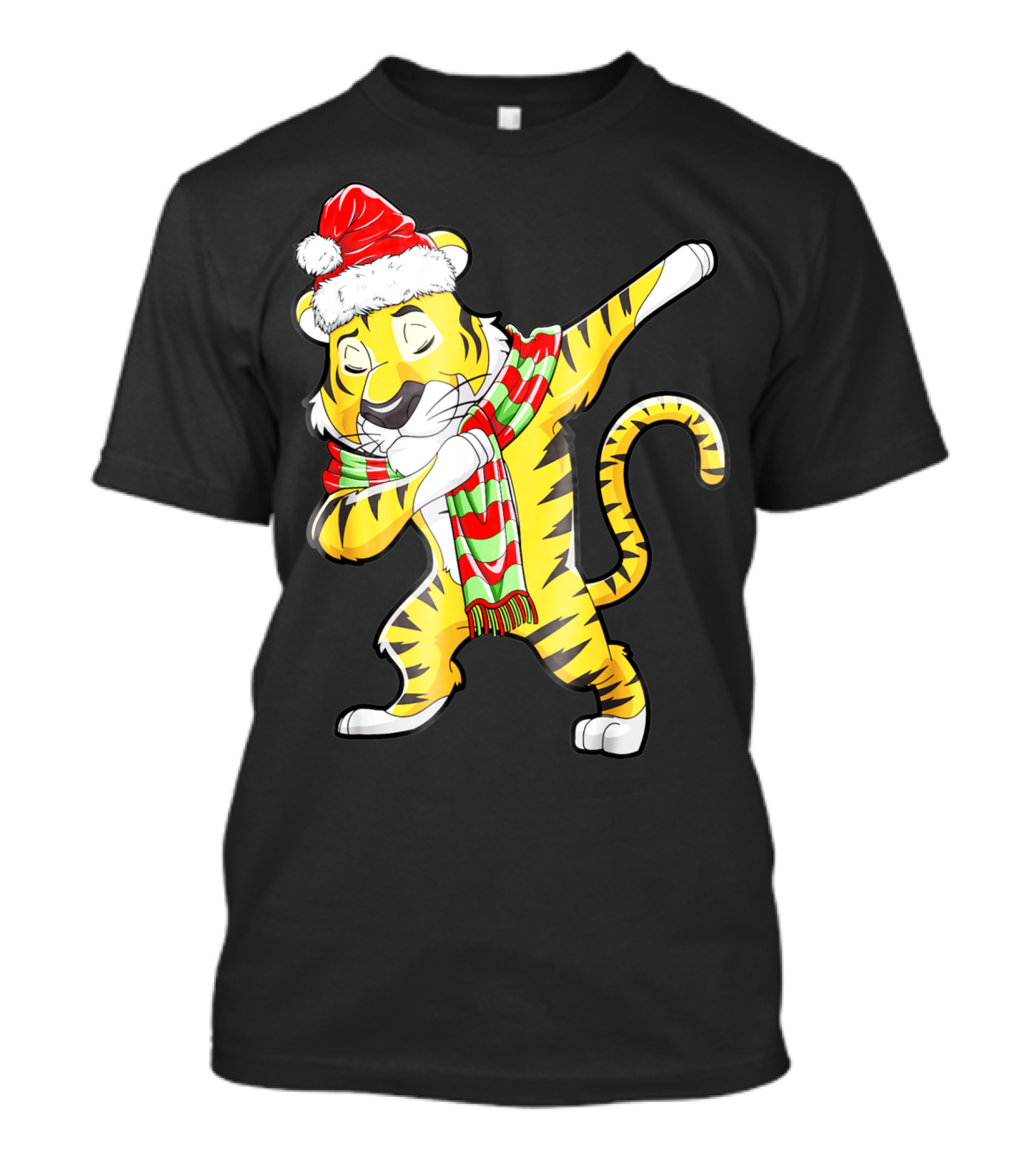 Dabbing Tiger Santa In Santa Hat And Festive Scarf T-Shirt