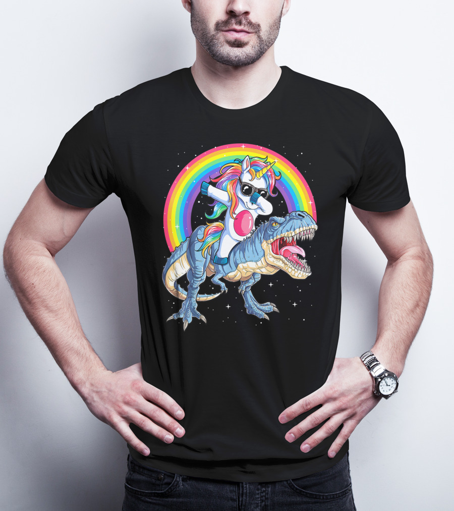 Dabbing Unicorn Dinosaur Rex Kids Girls Boys Space Rainbow T-Shirt