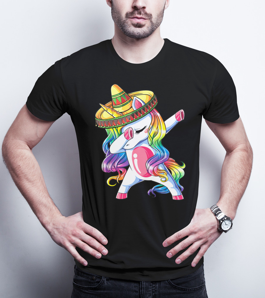 Funny Dabbing Unicorn Rainbow Sombrero Cinco De Mayo Women T-Shirt