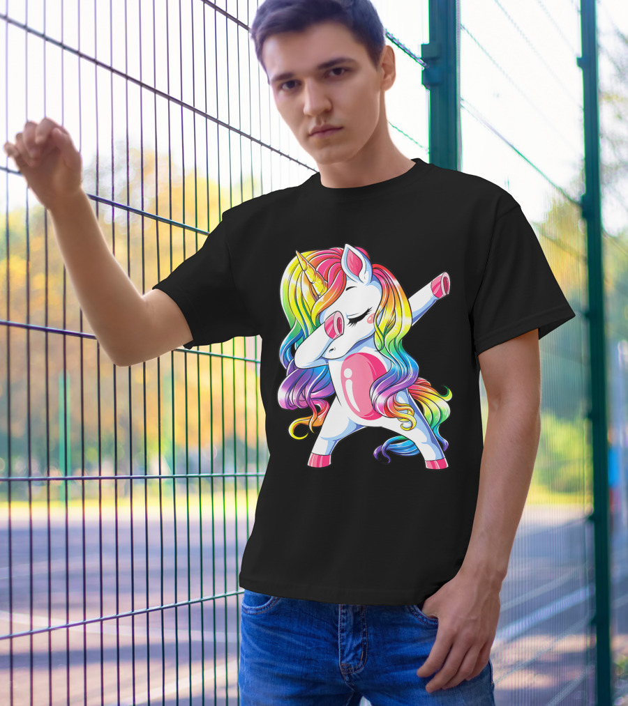 Dabbing Unicorn Rainbow Dance Squad Women Funny Dab T-Shirt