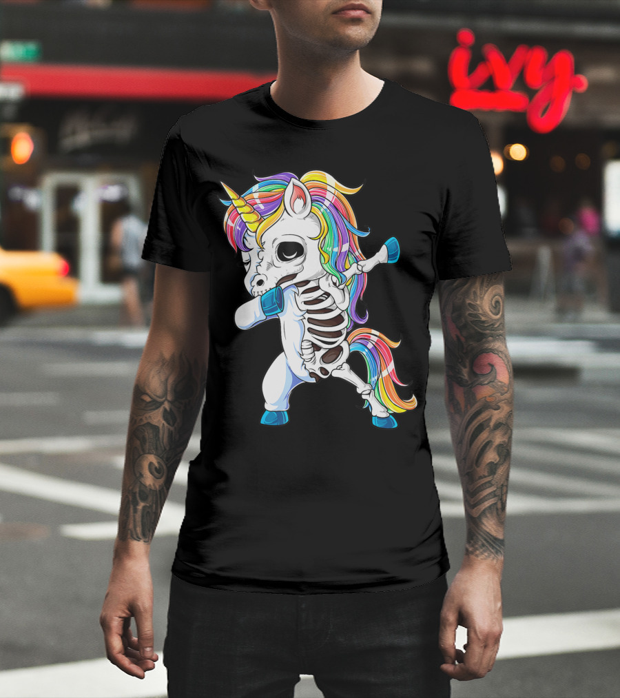 Dabbing Unicorn Skeleton Halloween Girls Dab Rainbow T-Shirt