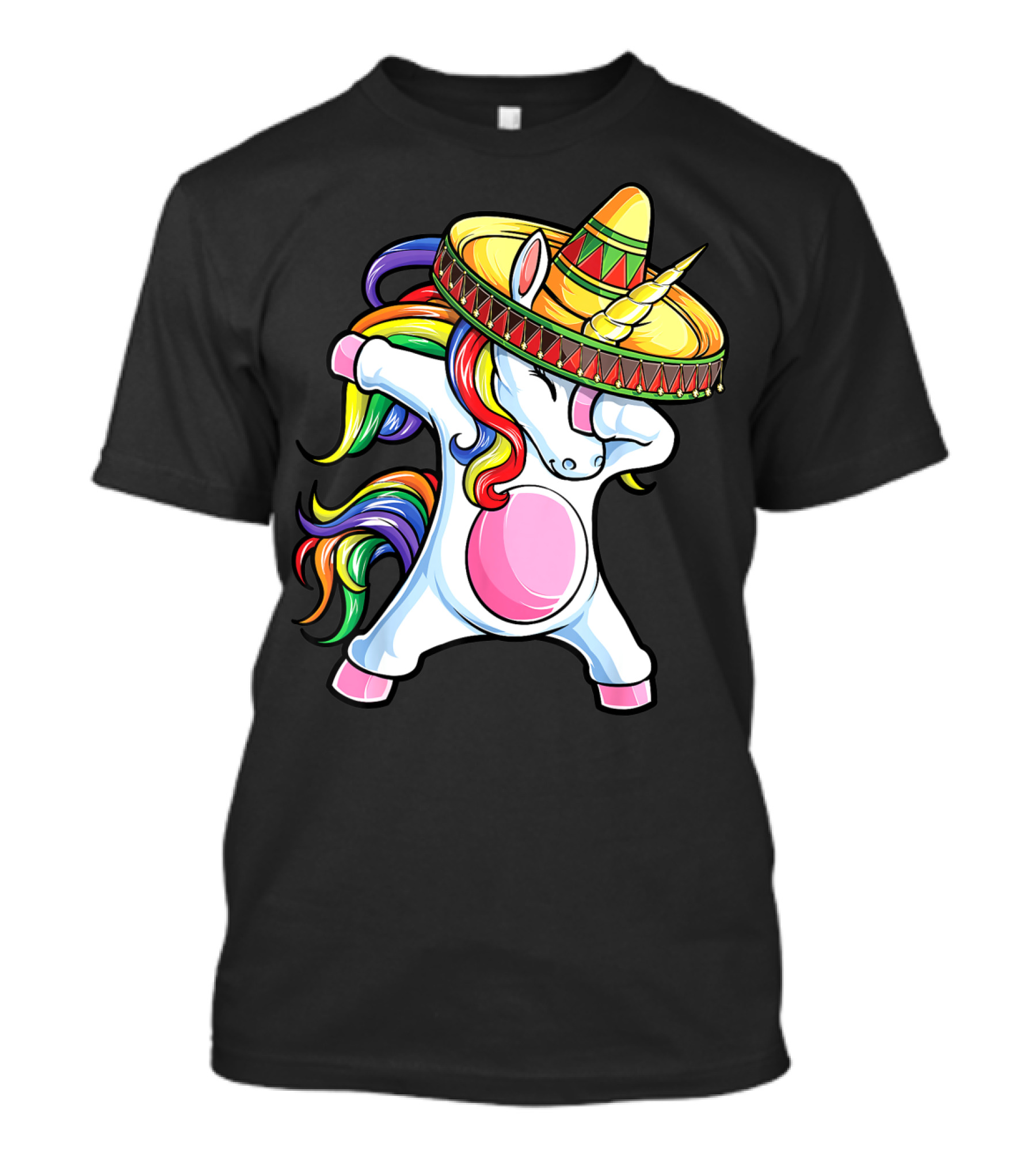 Dabbing Unicorn With Rainbow Hair And Sombrero Celebrating Cinco De Mayo T-Shirt