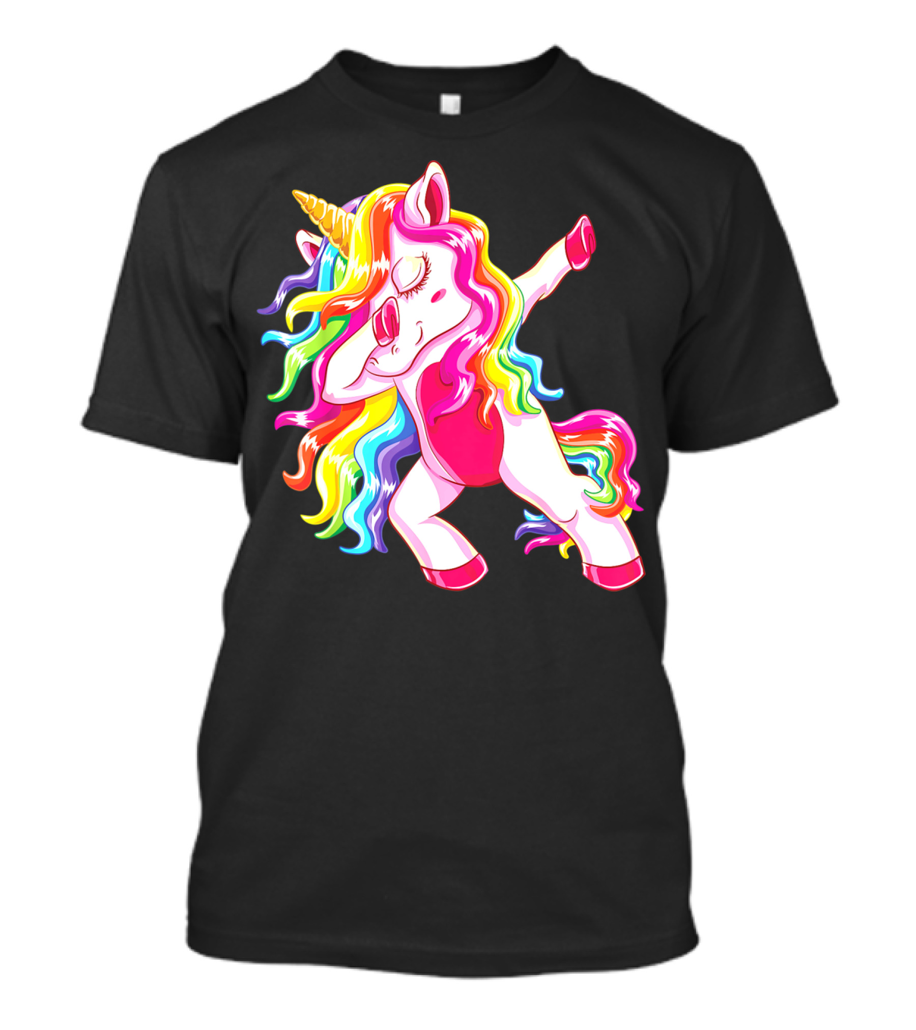 Dabbing Rainbow Unicorn With Long Hair Dab Dance T-Shirt