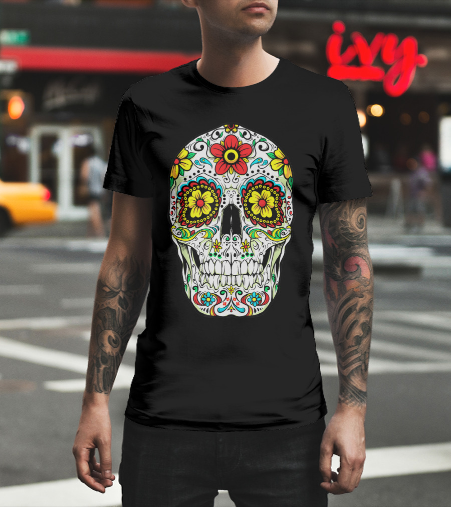 Day Of The Dead Sugar Skull Colorful Flowered Design Cinco De Mayo T-Shirt