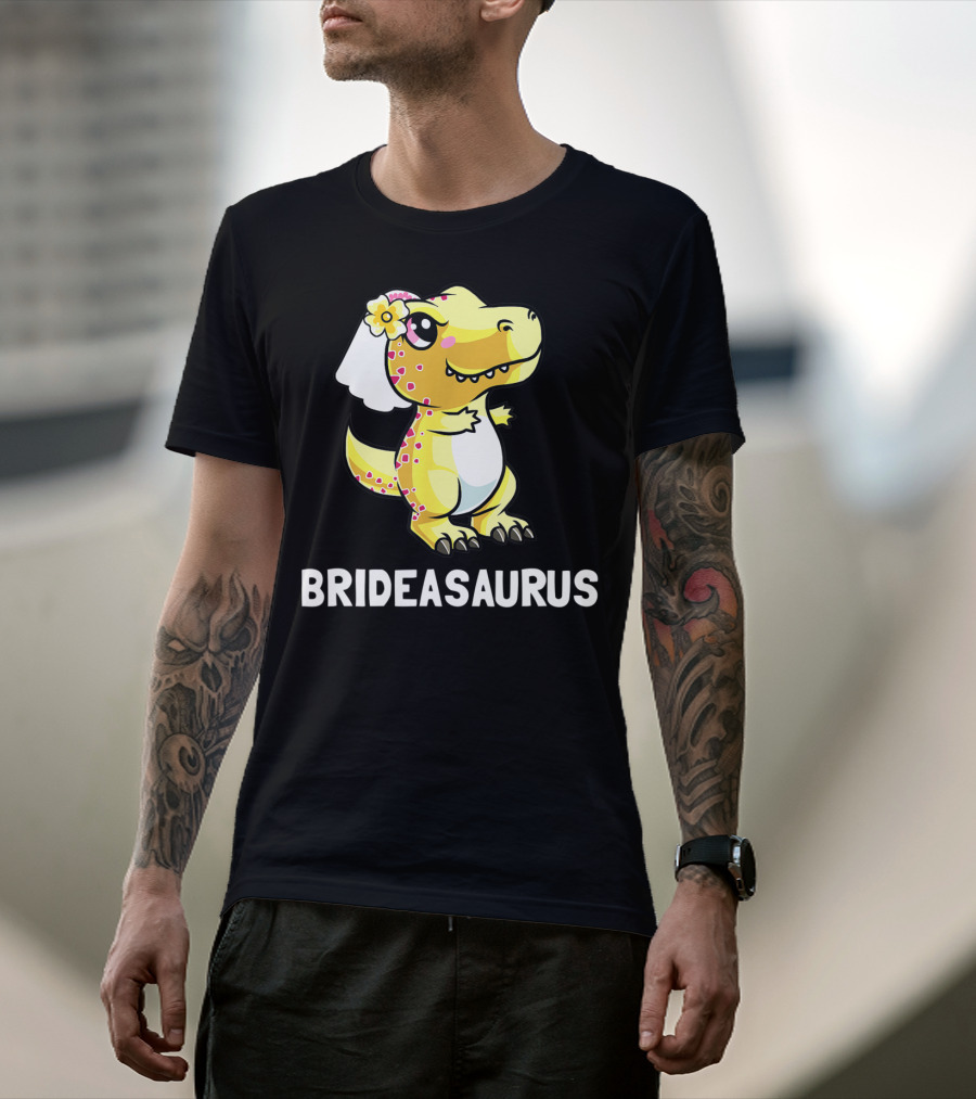 Bridesaurus Dinosaur Wedding Bride In Veil T-Shirt