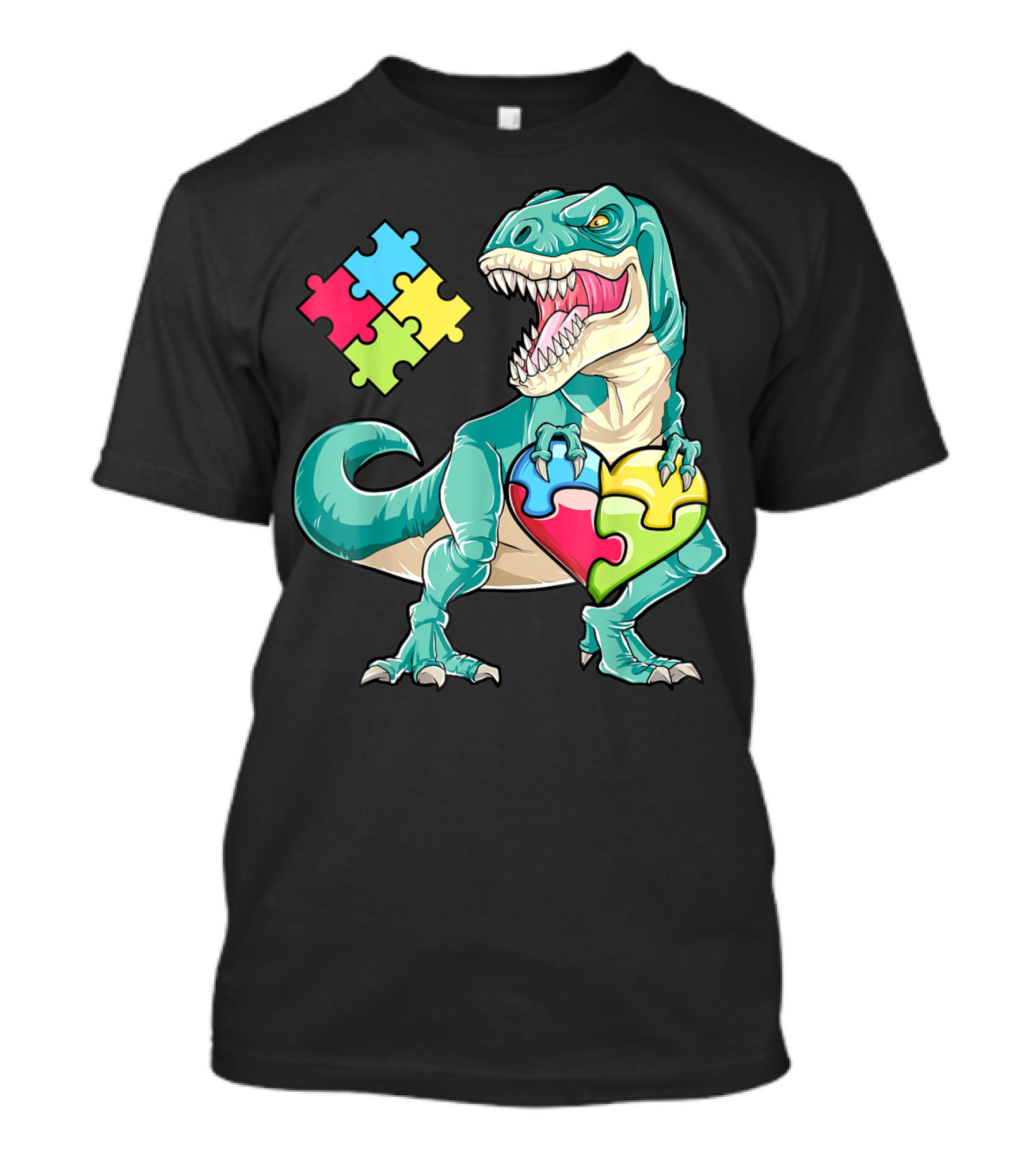 Dinosaur Holding Puzzle Heart Autism Awareness Boys T-Shirt