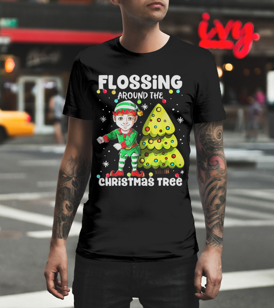 Flossing Elf Dancing Around The Christmas Tree T-Shirt