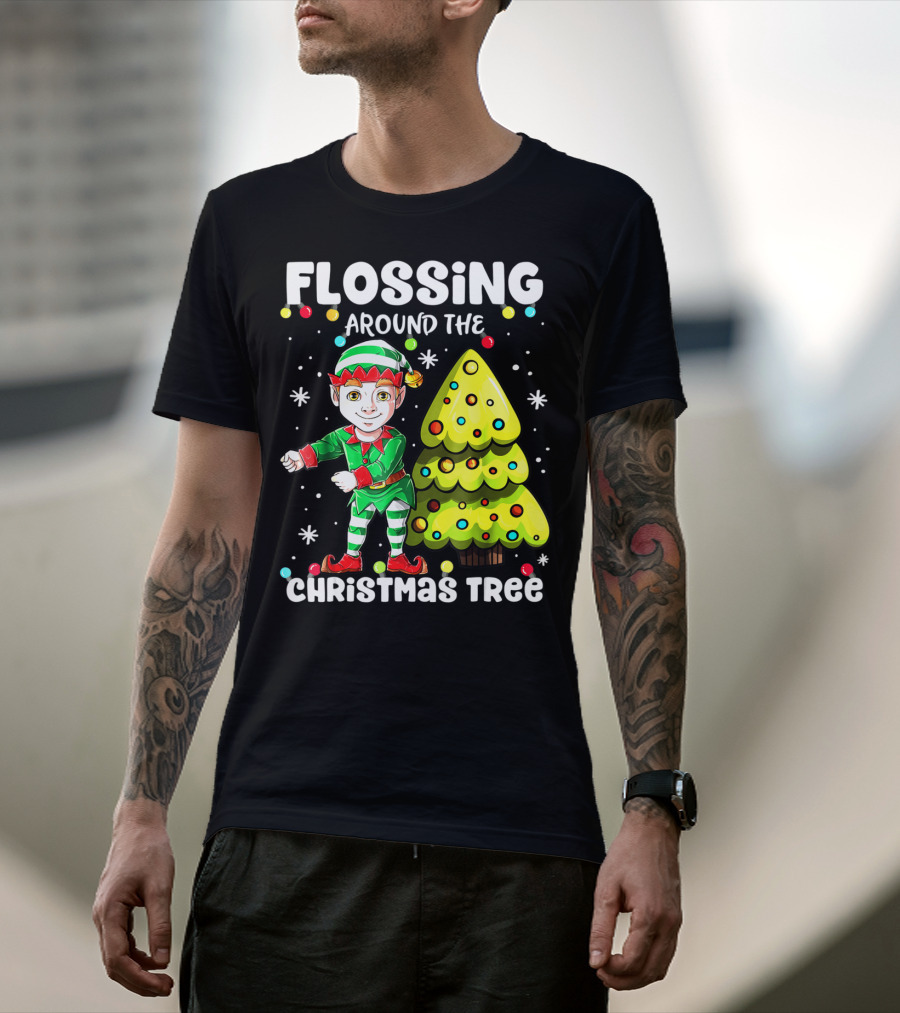 Flossing Elf Dancing Around The Christmas Tree T-Shirt