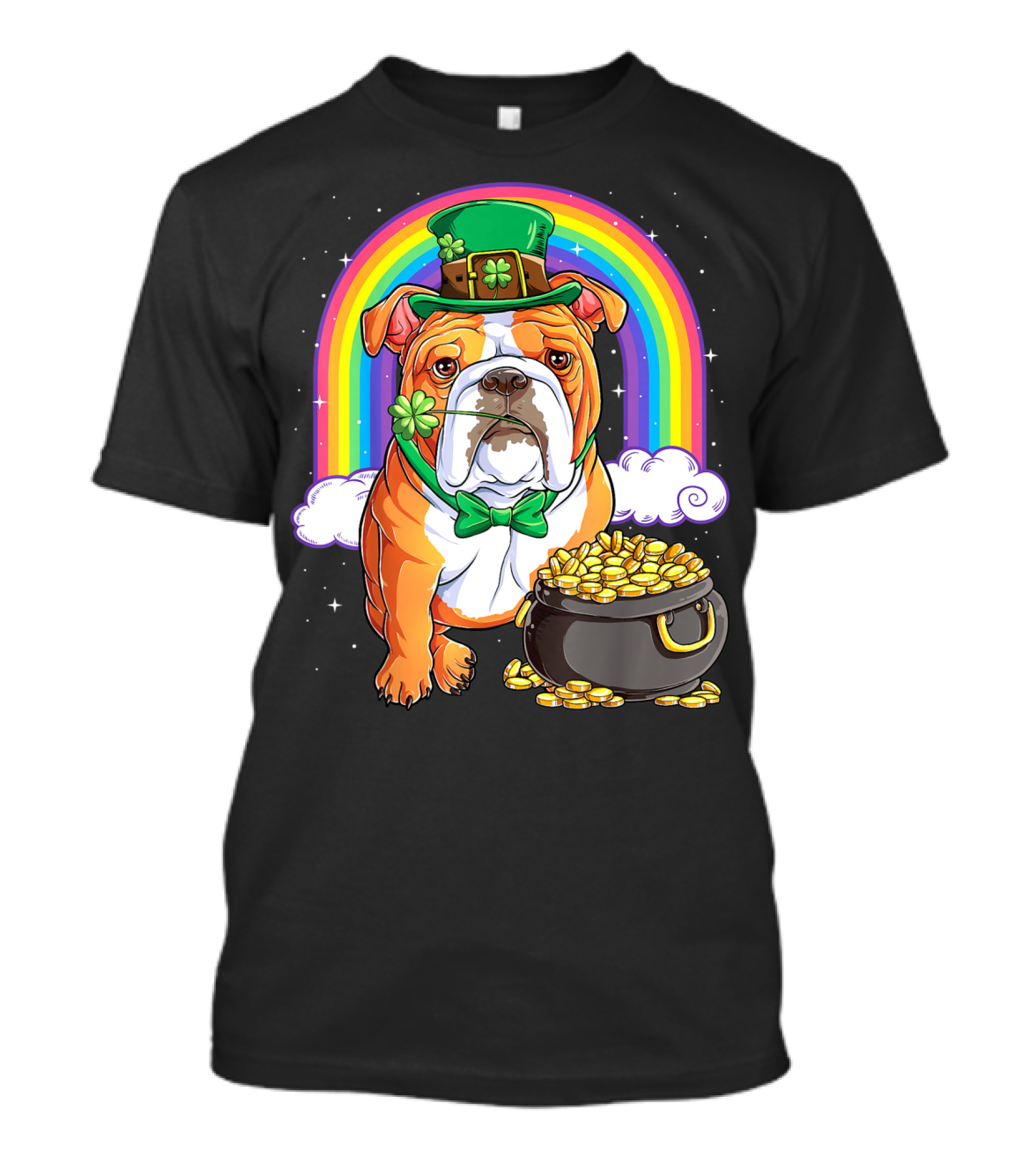English Bulldog Leprechaun St Patricks Day Rainbow Gold Pot T-Shirt