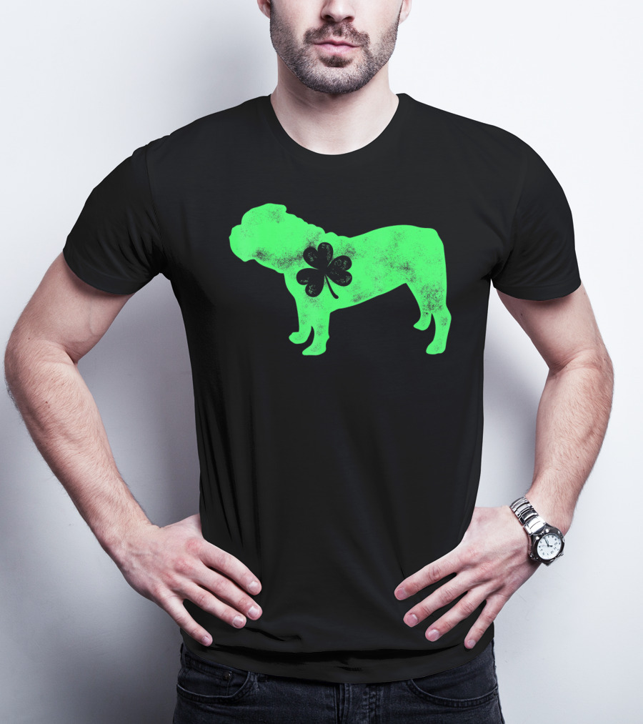 St Patricks Day English Bulldog Shamrock Men Dog T-Shirt