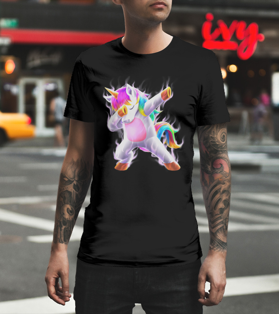 Dabbing Rainbow Unicorn Fantasy Magic Bright Mane T-Shirt
