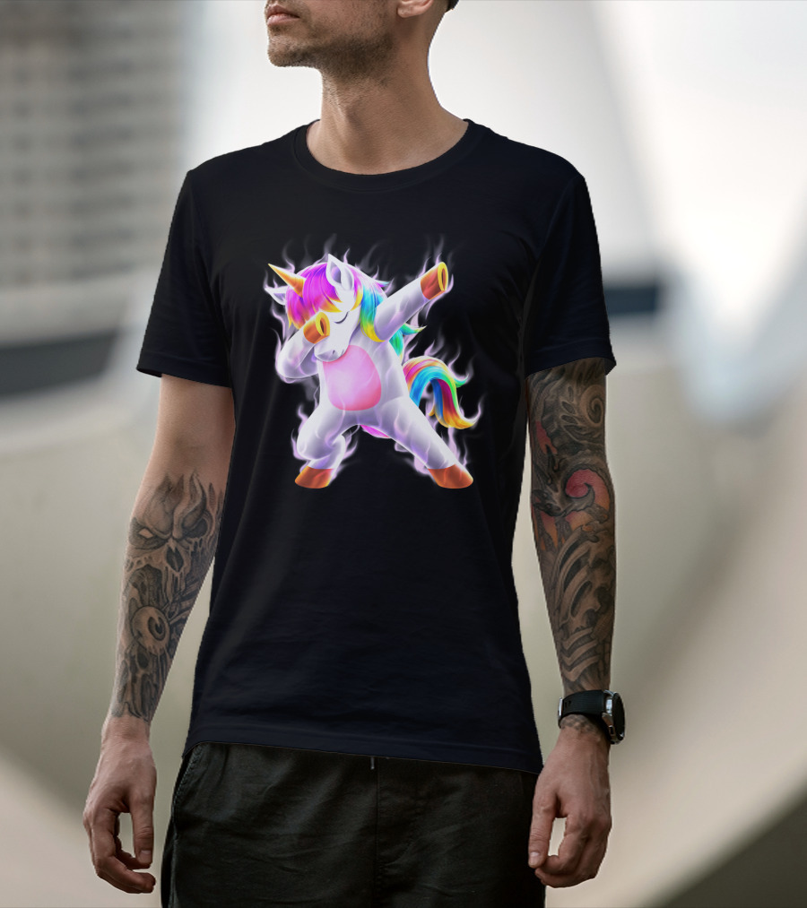 Dabbing Rainbow Unicorn Fantasy Magic Bright Mane T-Shirt