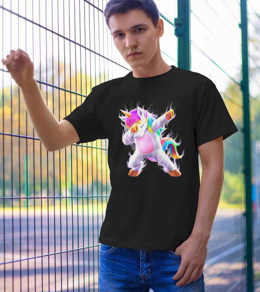 Dabbing Rainbow Unicorn Fantasy Magic Bright Mane T-Shirt