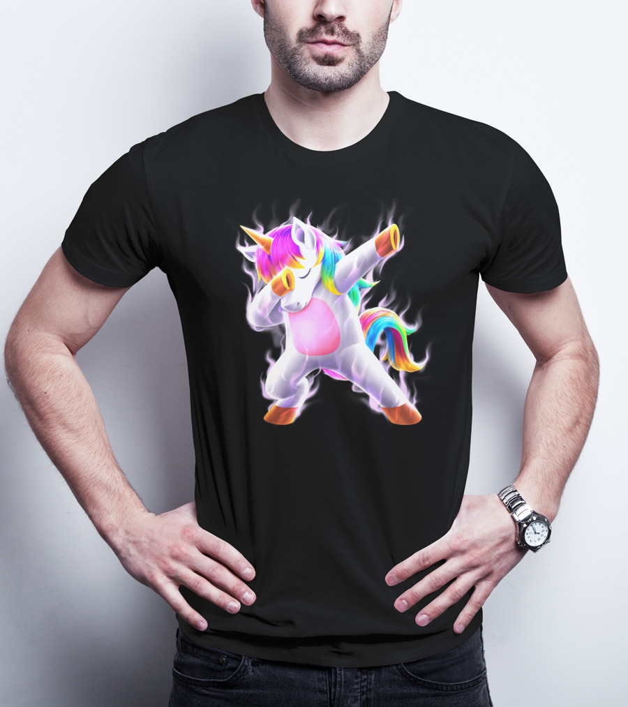 Dabbing Rainbow Unicorn Fantasy Magic Bright Mane T-Shirt