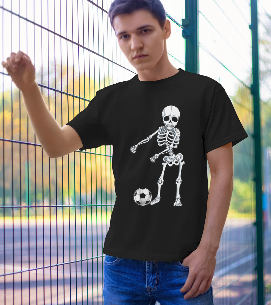 Floss Dance Skeleton Soccer Ball Boys Men Flossing Skeleton Soccer Combo T-Shirt