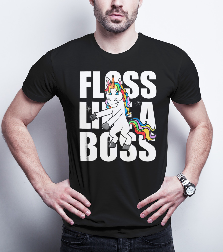 Floss Like A Boss Rainbow Unicorn Dance Girls T-Shirt