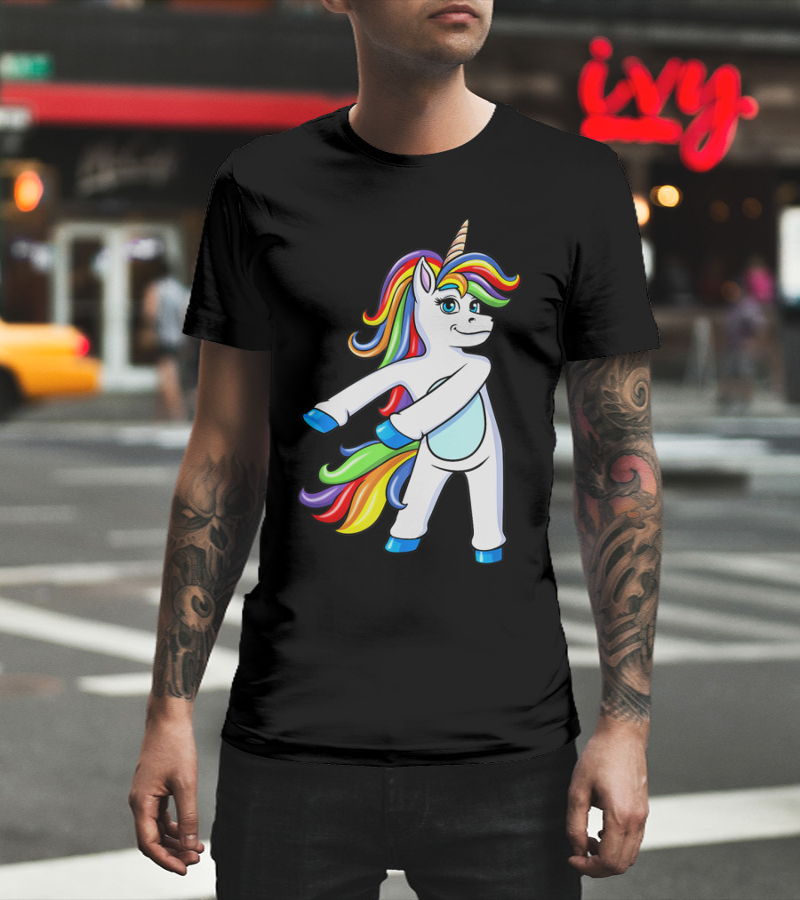Flossing Unicorn Dance With Rainbow Mane And Tail T-Shirt