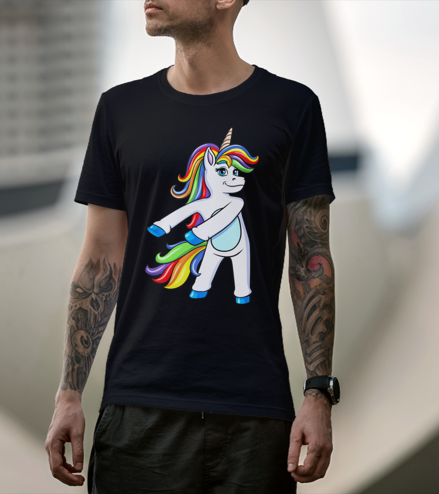 Flossing Unicorn Dance With Rainbow Mane And Tail T-Shirt