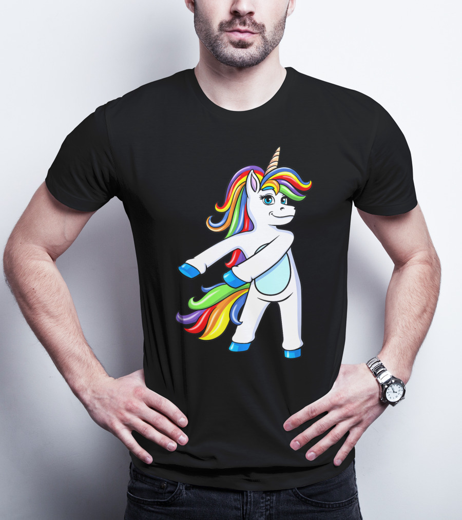 Flossing Unicorn Dance With Rainbow Mane And Tail T-Shirt