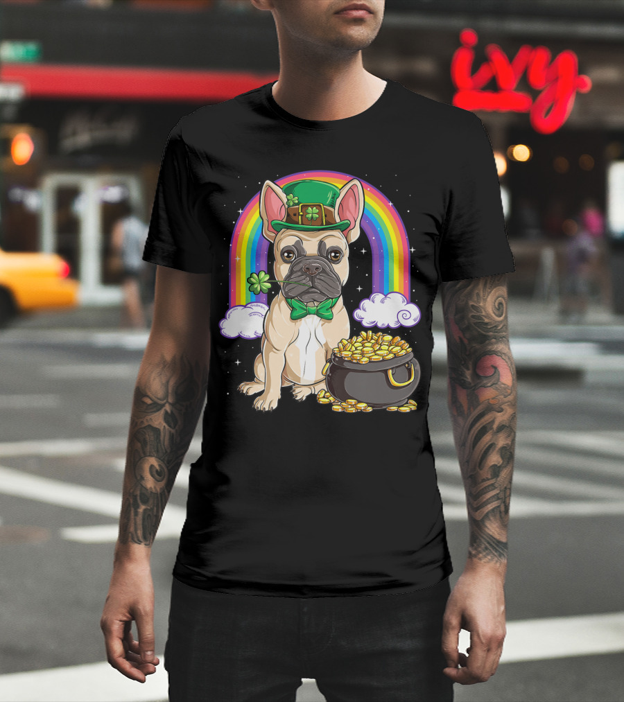 French Bulldog Leprechaun St Patricks Day Boys Rainbow Pot Of Gold T-Shirt