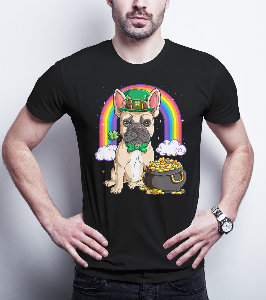 French Bulldog Leprechaun St Patricks Day Boys Rainbow Pot Of Gold T-Shirt