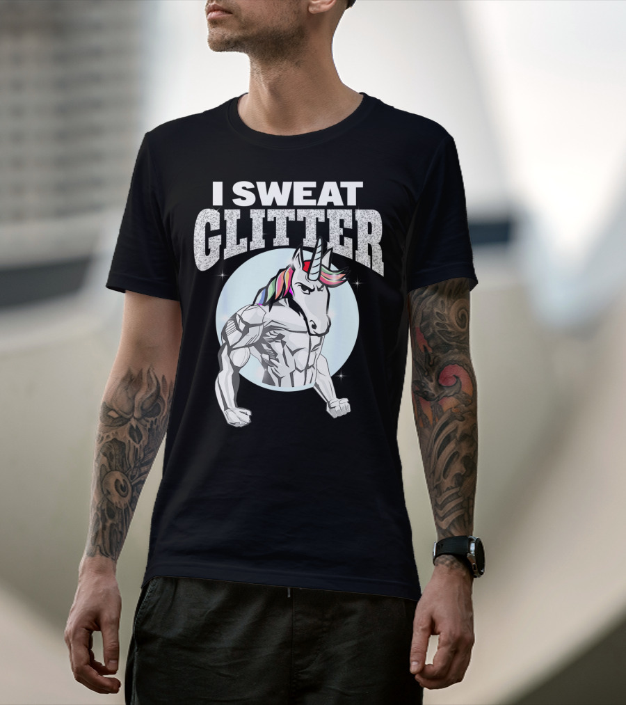 I Sweat Glitter Unicorn Lover Gym Workout T-Shirt