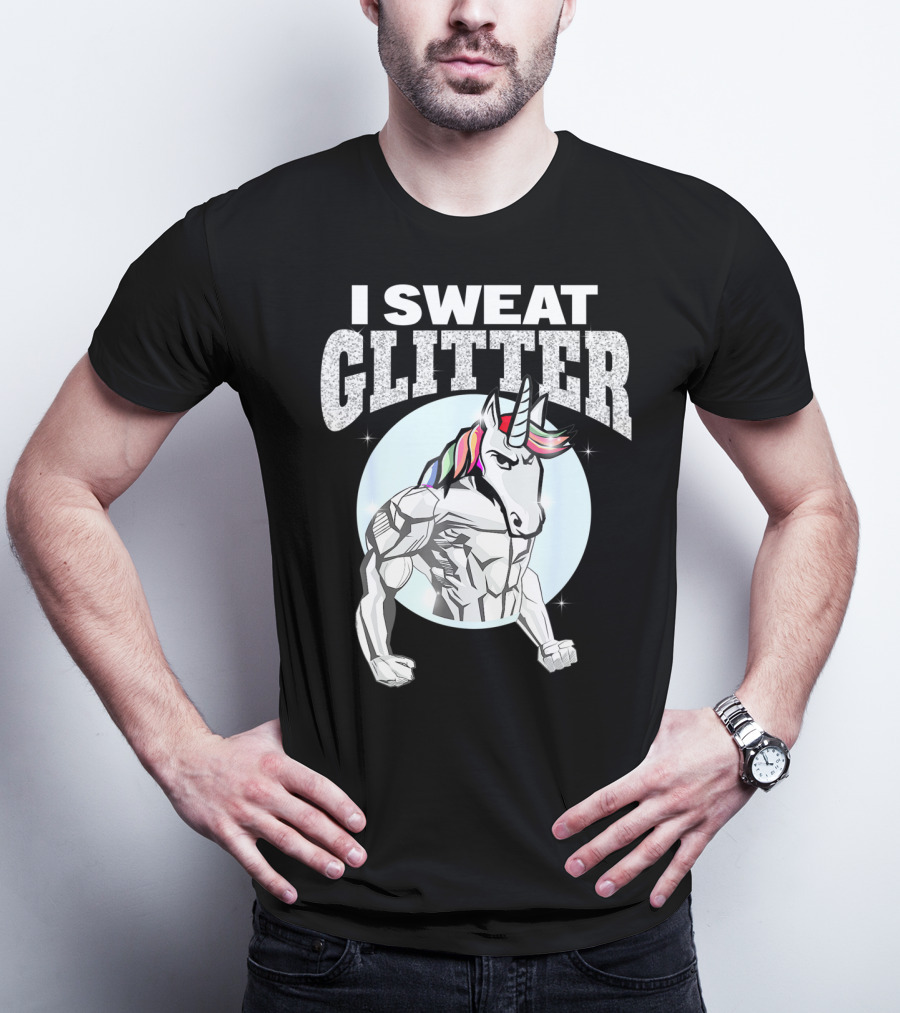 I Sweat Glitter Unicorn Lover Gym Workout T-Shirt
