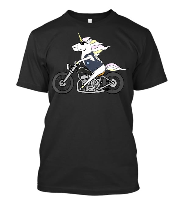 Funny Cool Unicorn Riding Motorcycle With Sunglasses T-Shirt
