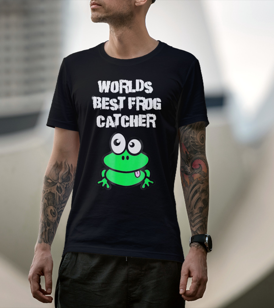 Worlds Best Frog Catcher Funny Green Cartoon Frog Character T-Shirt