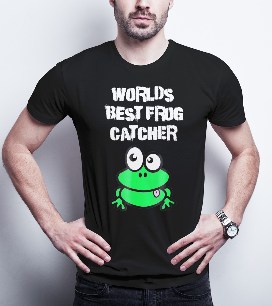 Worlds Best Frog Catcher Funny Green Cartoon Frog Character T-Shirt