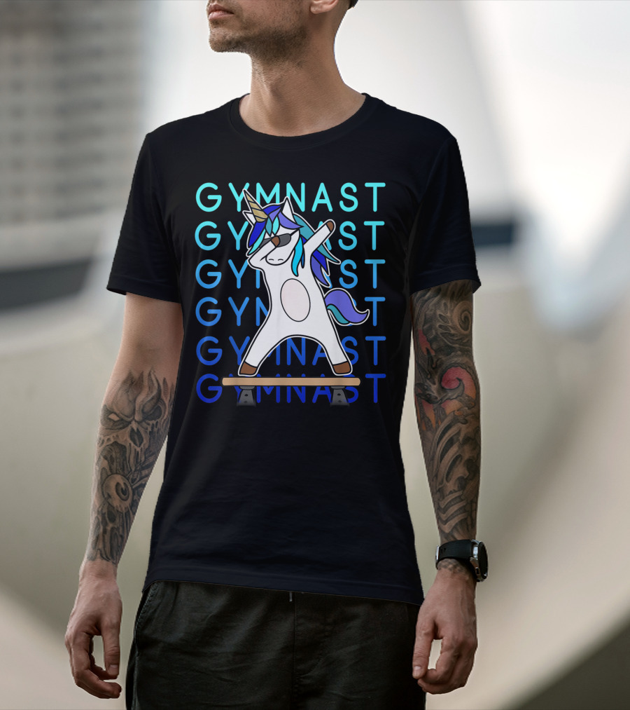 Gymnast Unicorn Dabbing On Balance Beam For Girls Gymnastics T-Shirt