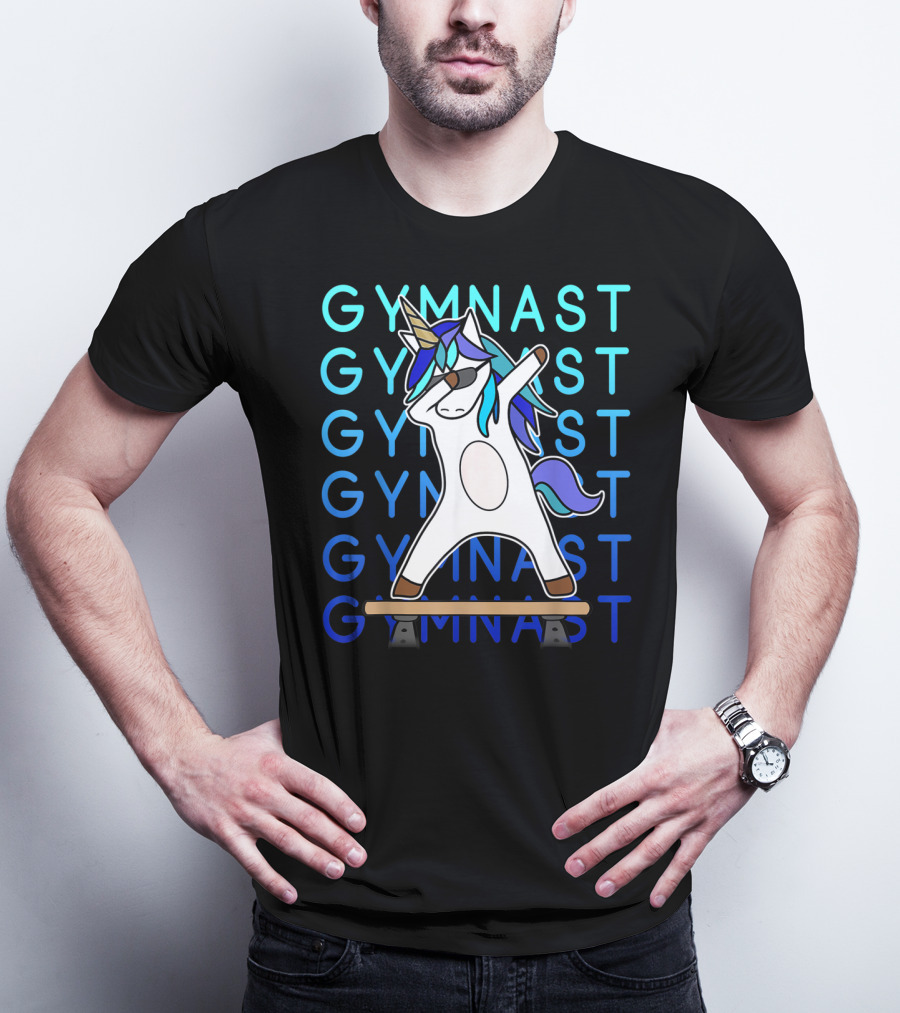Gymnast Unicorn Dabbing On Balance Beam For Girls Gymnastics T-Shirt