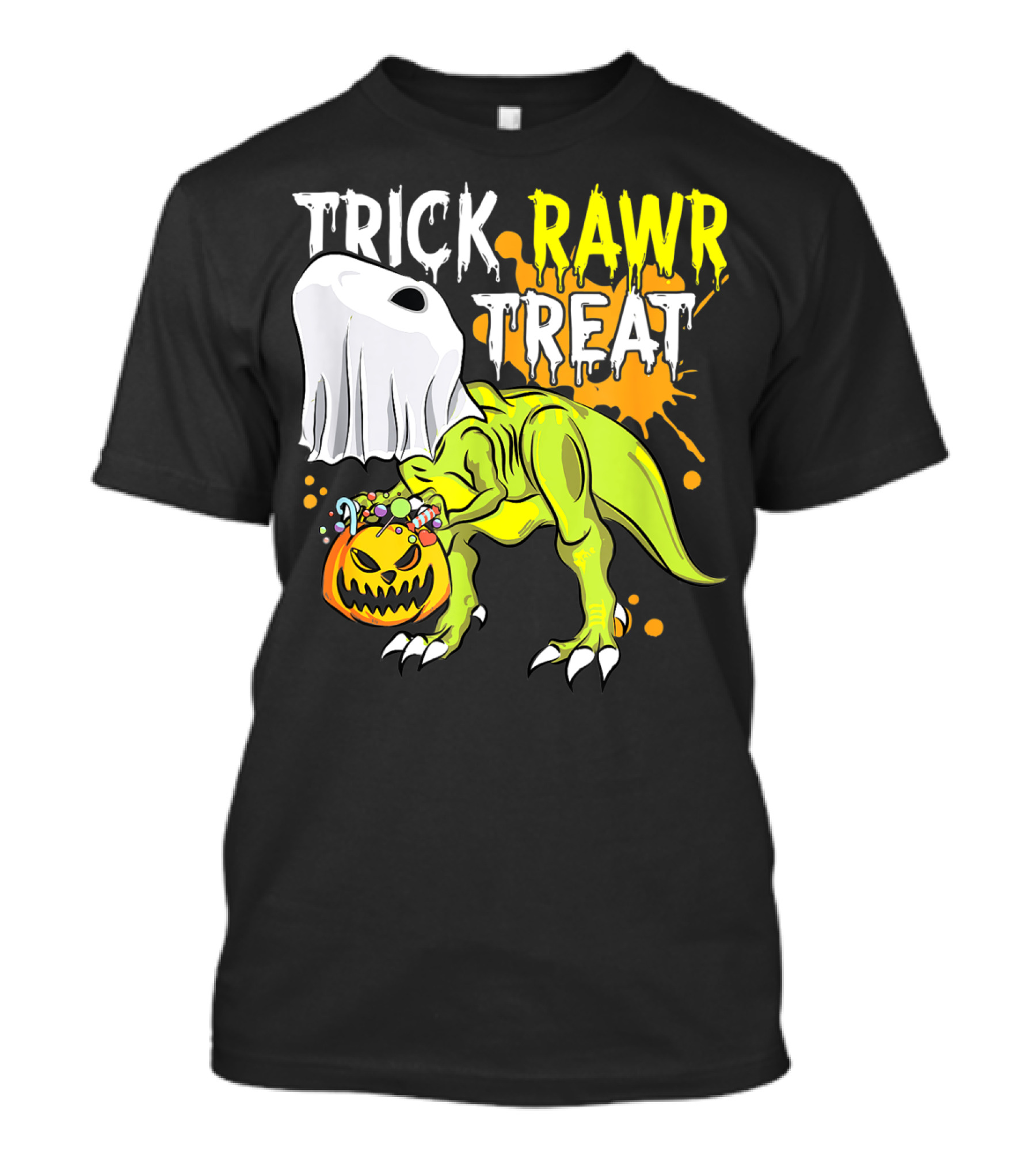 Trick Rawr Treat Halloween Dinosaur Ghost Pumpkin Boys T-Shirt