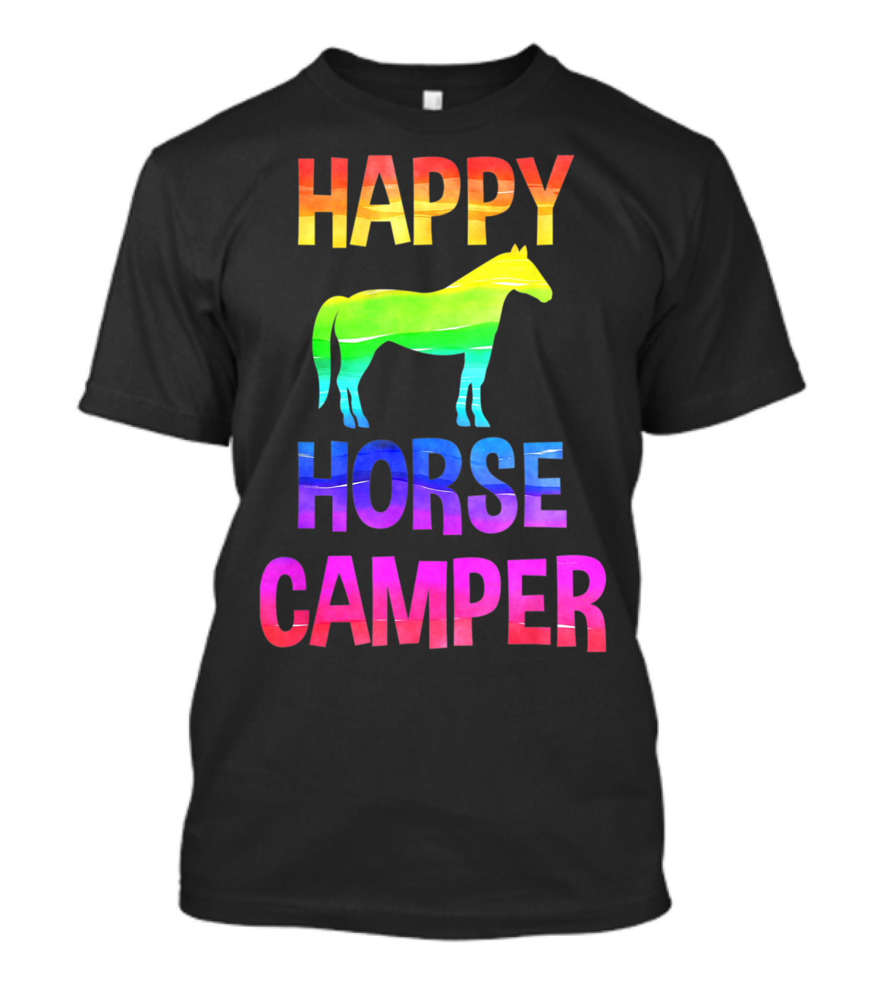 Happy Horse Camper Summer Camp Day Sleep Away Horseback Ride Rainbow T-Shirt