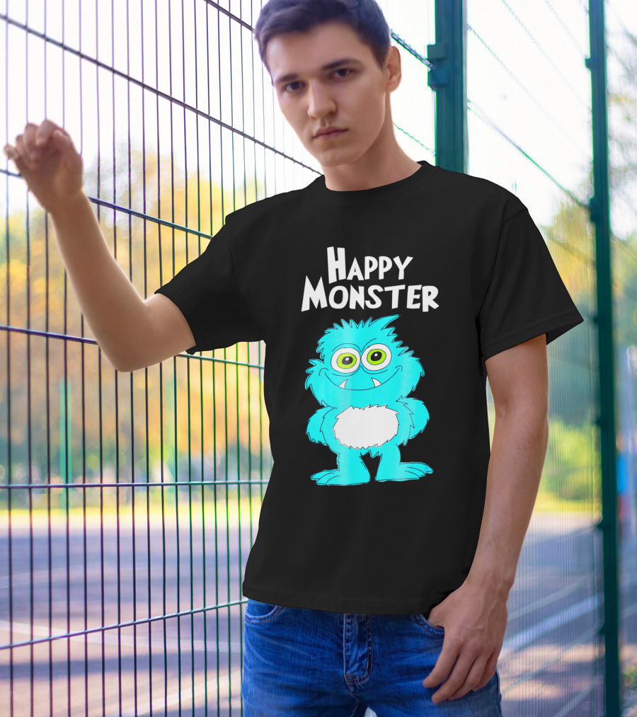 Happy Monster Funny Monster And Adults Vibrant Blue Cartoon Character T-Shirt