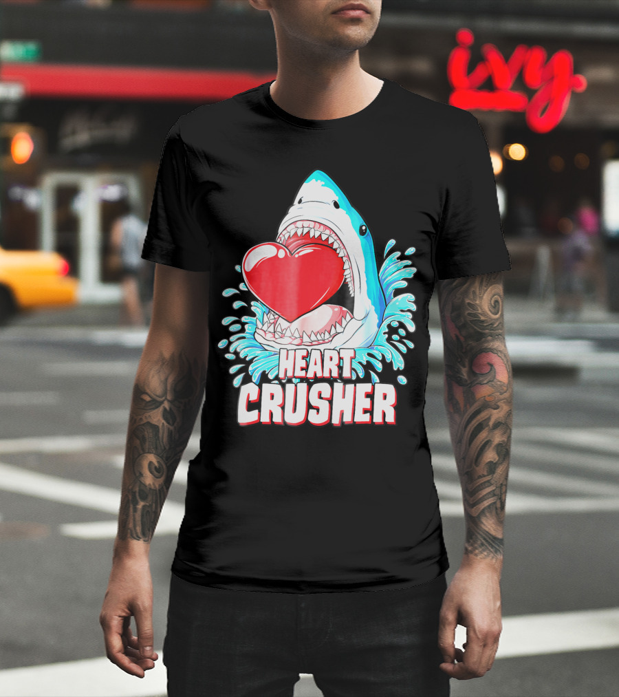 Heart Crusher Valentines Day Shark Boys Jawsome Splash T-Shirt